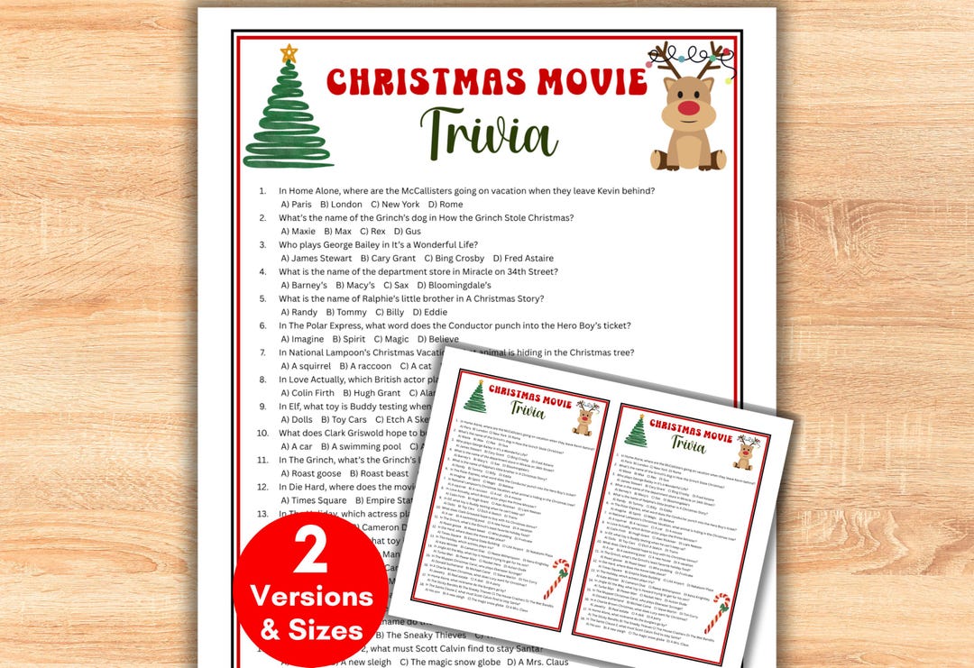 Christmas Movie Trivia Quiz Game Printable With Answers, Holiday Game ...