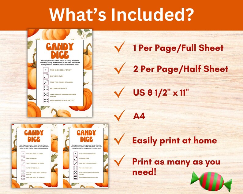 Thanksgiving Candy Dice Game Printable, Friendsgiving Fun Activity ...