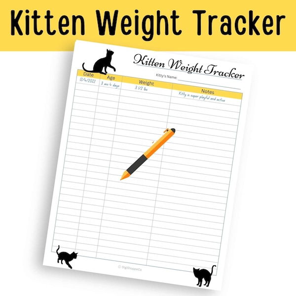 Kitten Weight Tracking Chart - Etsy