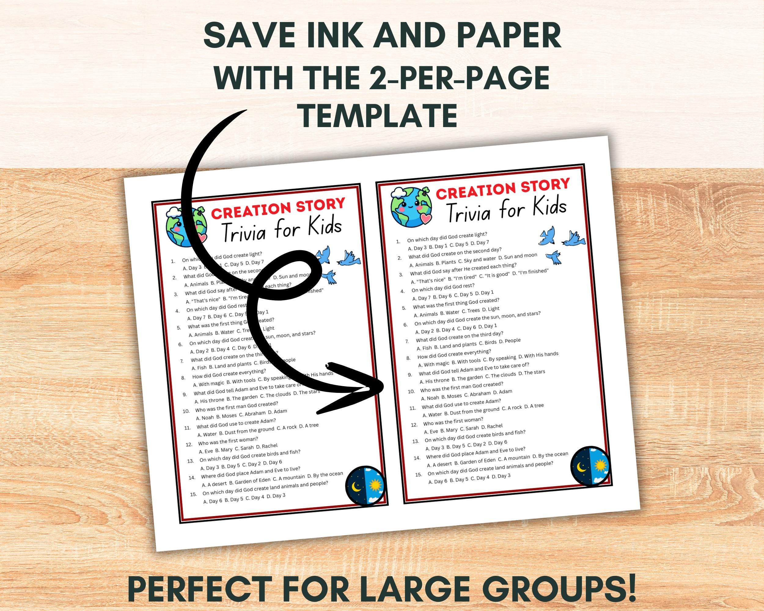 Creation Story Bible Trivia Game for Kids, Lesson Quiz Printable ...