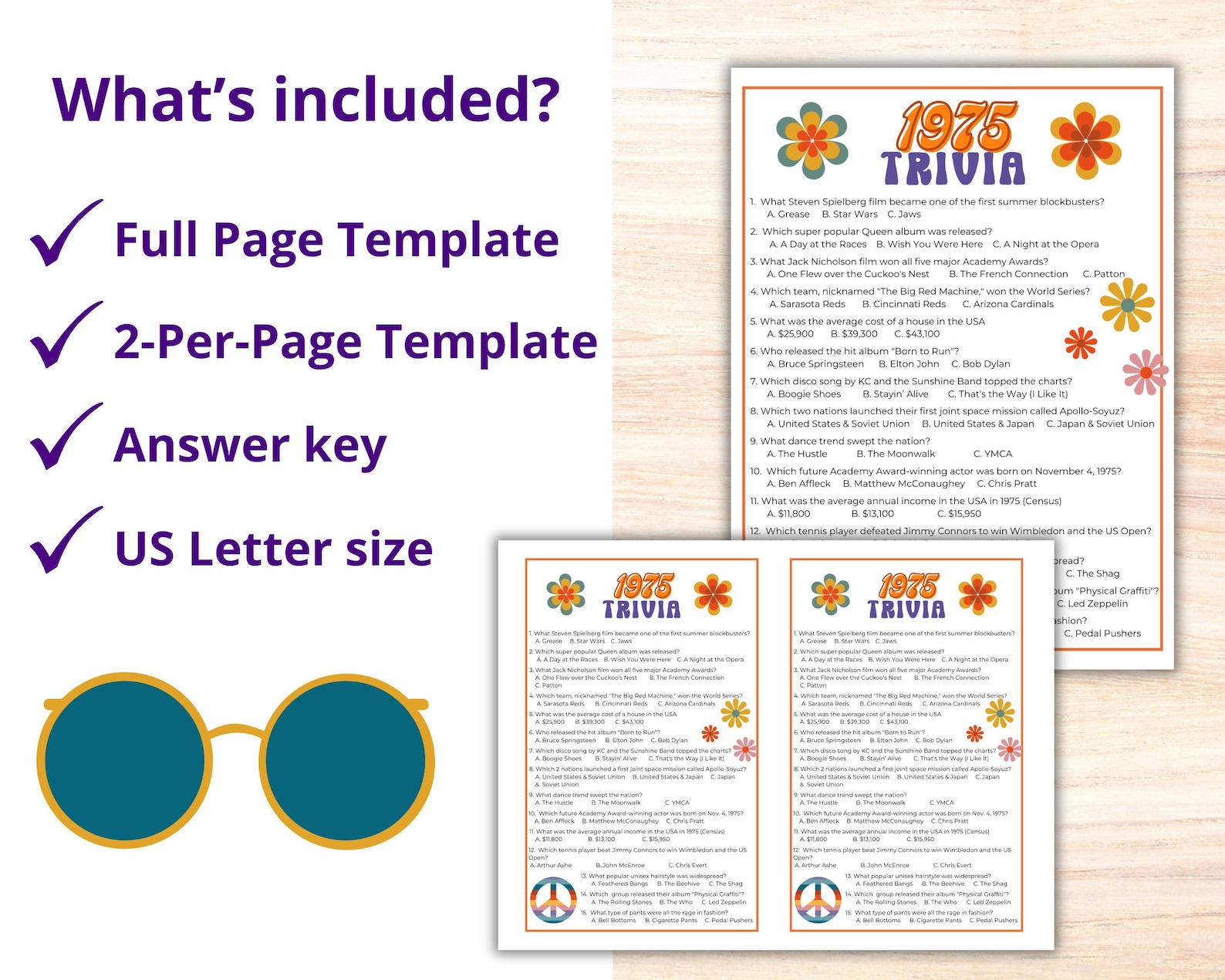 1975 TRIVIA Game Printable, Born in 1975 Quiz Challenge, Fun Facts 70s ...