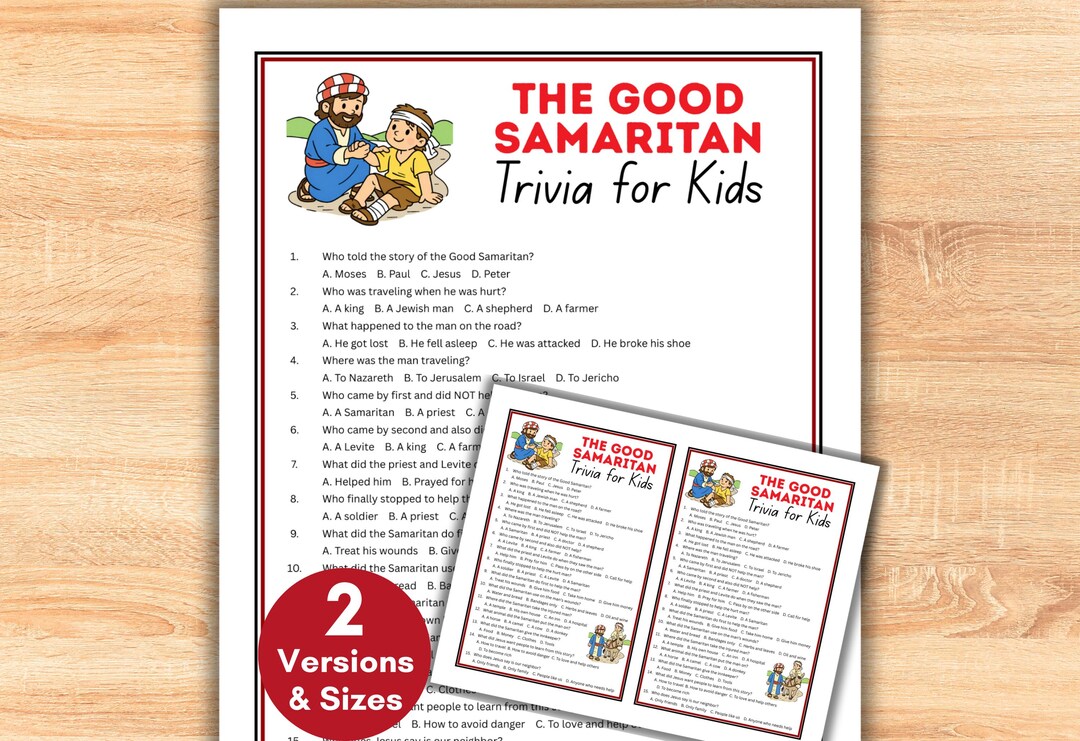 Good Samaritan Bible Story Trivia Game for Kids, Homeschool Christian ...