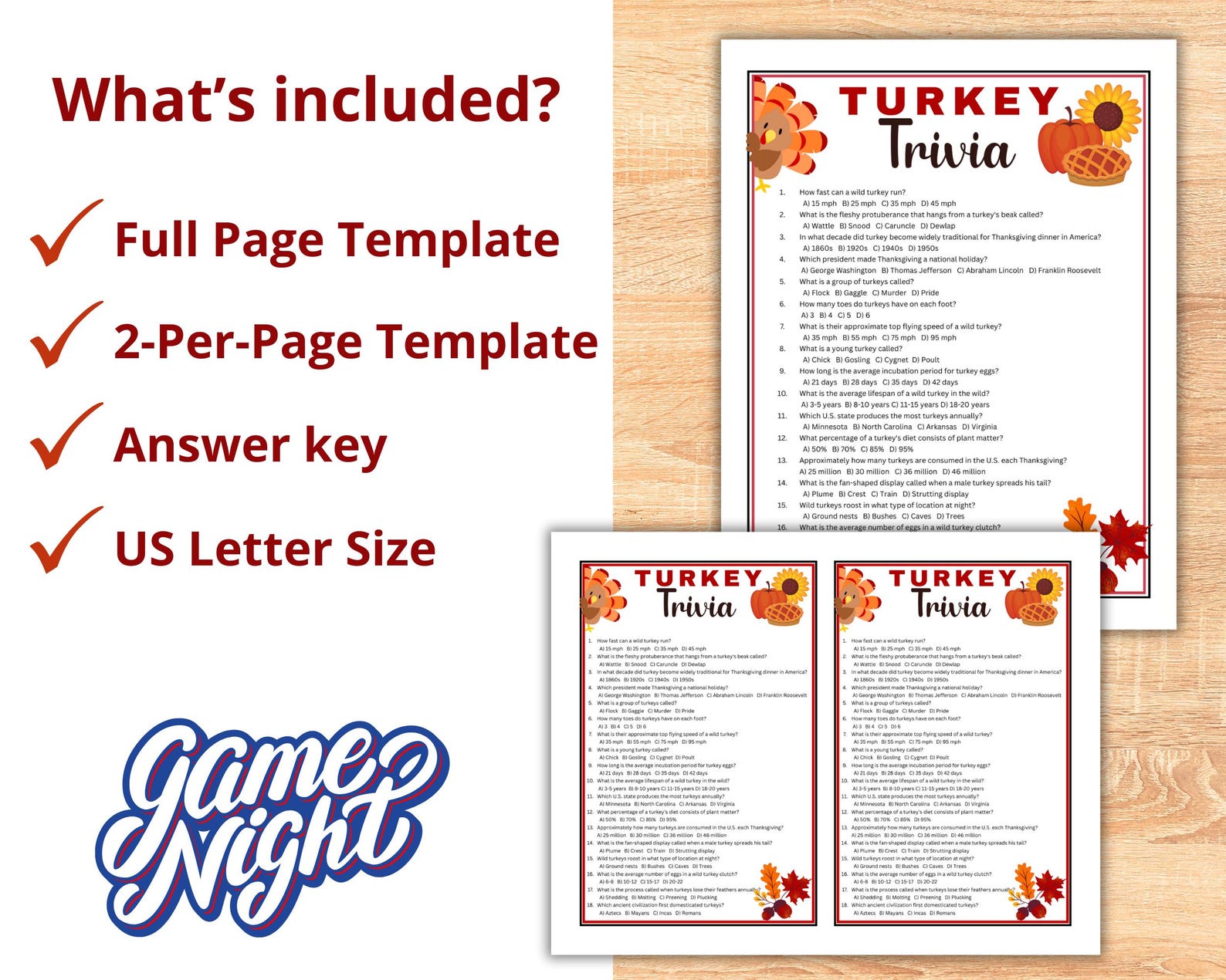 TURKEY Trivia Quiz Game Printable With Answers, Family Game Night, Pop ...