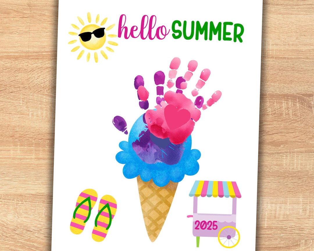 Summer Handprint Craft for Kids, Baby Toddler Hello Summer Tree Art ...