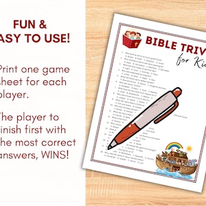 Kids Bible Trivia Quiz Game Printable, Questions and Answers, Christian ...