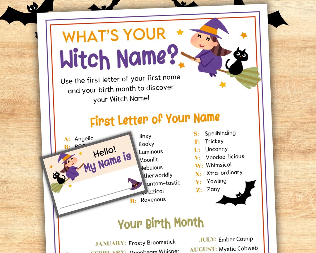 What's Your WITCH Name Game Printable, Halloween Family Activity for ...
