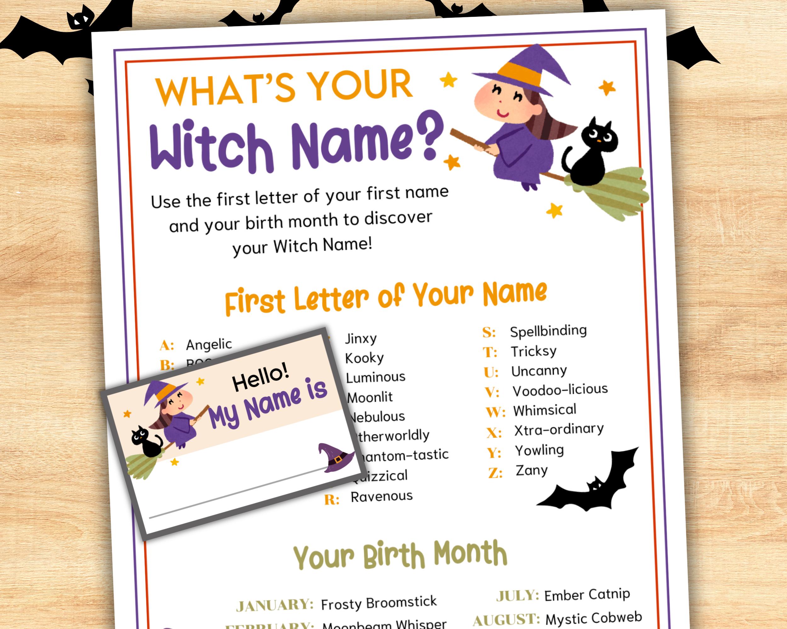 What's Your WITCH Name Game Printable, Halloween Family Activity for Kids Adults, Trick or Treat ...