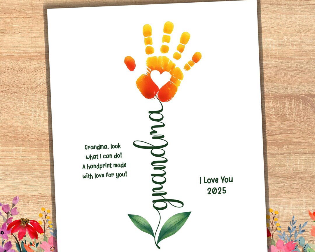 Grandma Handprint Craft, Poem Flower Gift for Birthday Mothers Day ...