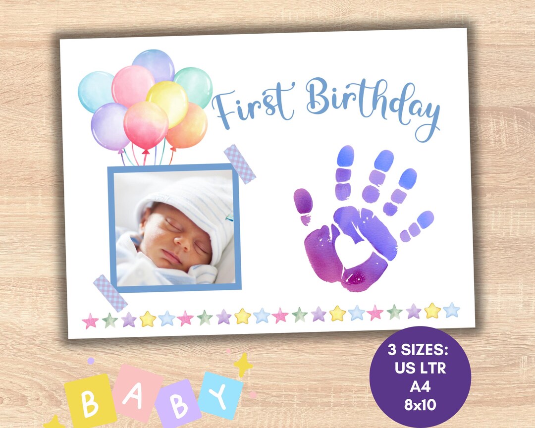 Baby's 1st Birthday Handprint Photo Frame Art Keepsake, Memento Baby ...
