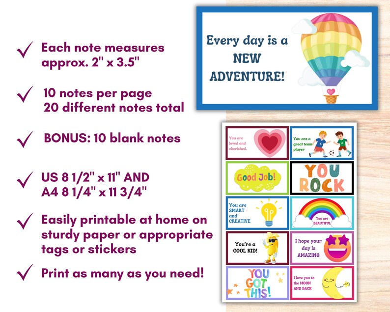Lunchbox Notes for Kids, Positive Lunch Box Affirmations, Note Cards ...