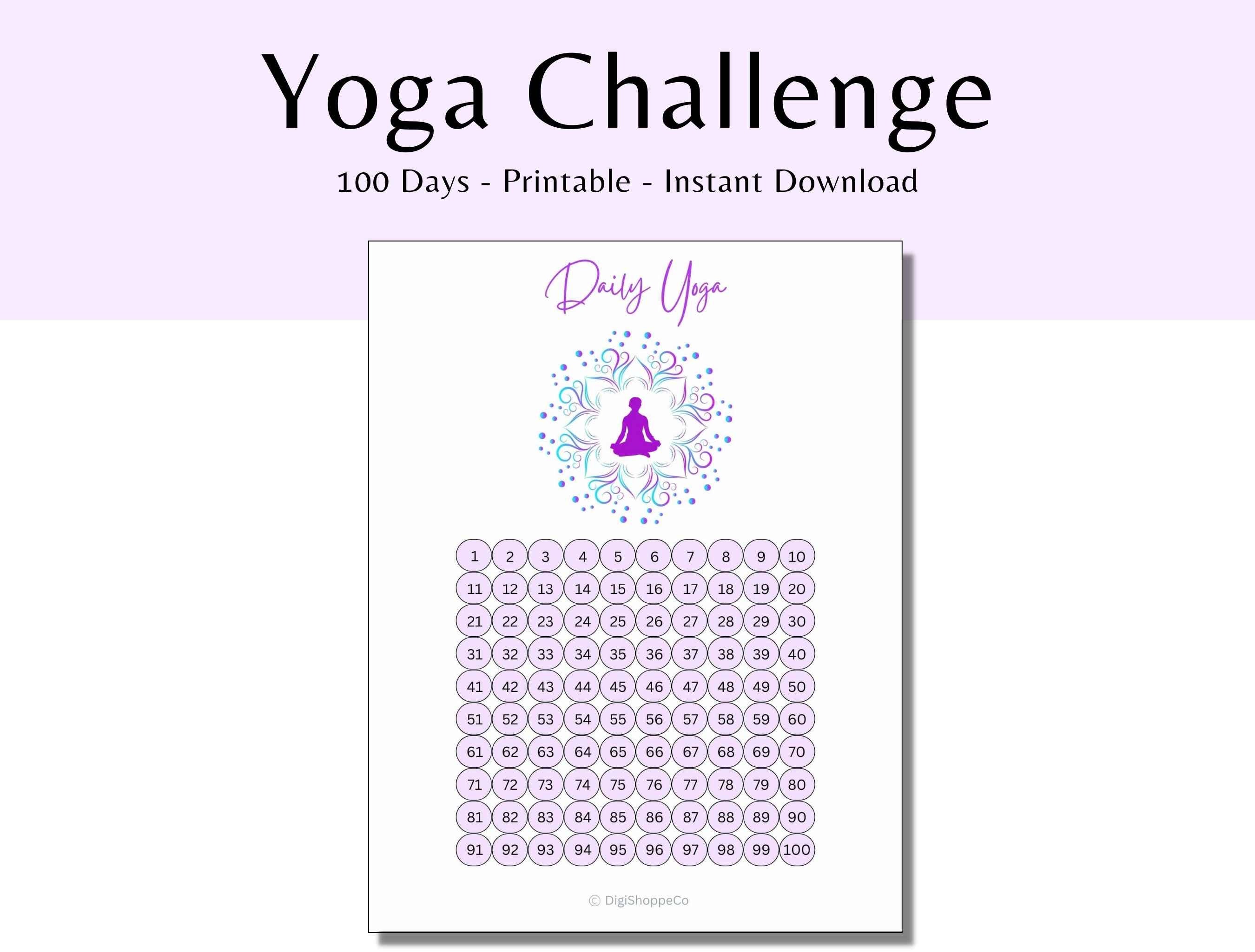 Yoga Challenge Printable Tracker - Stay MOTIVATED With 100 Day Yoga ...