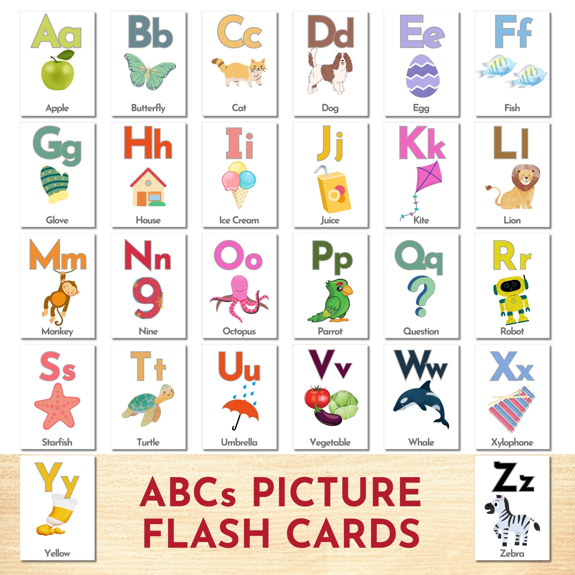 ABC Alphabet Flash Cards, Printable Preschool Early Learning Toddler ...