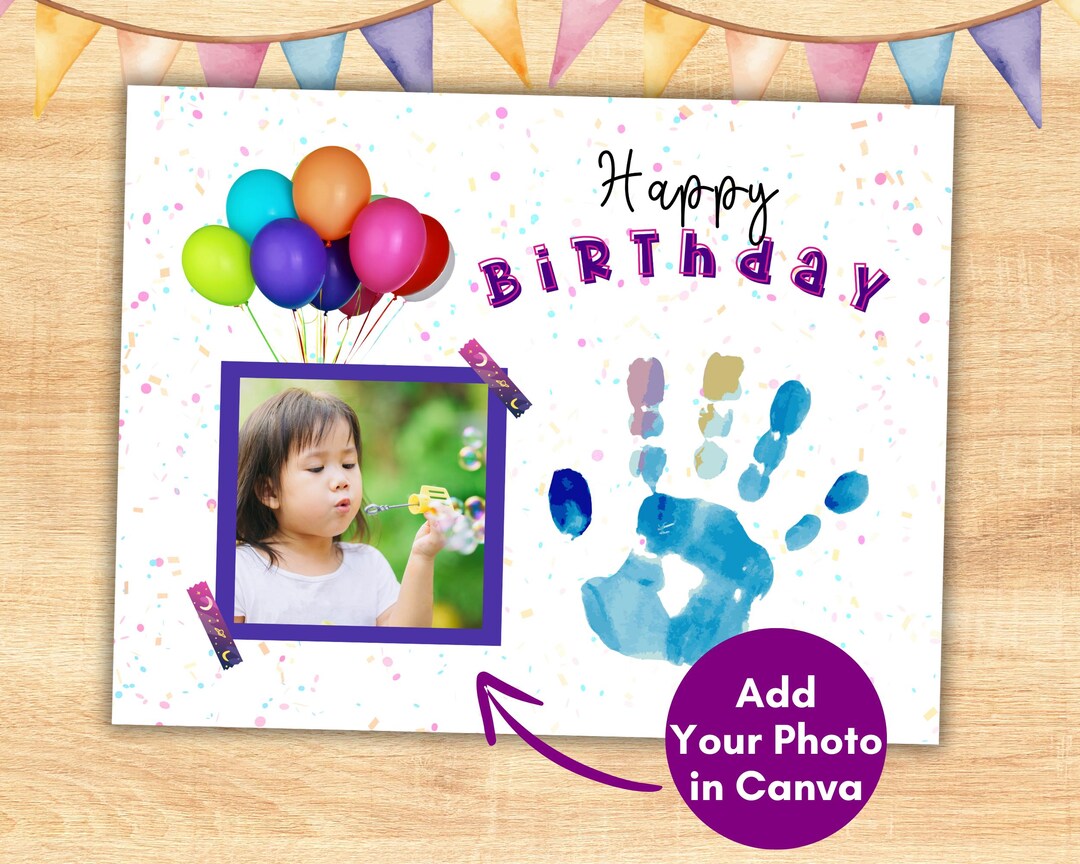 Editable Birthday Handprint Photo Frame Keepsake, Hand Print Art Craft ...