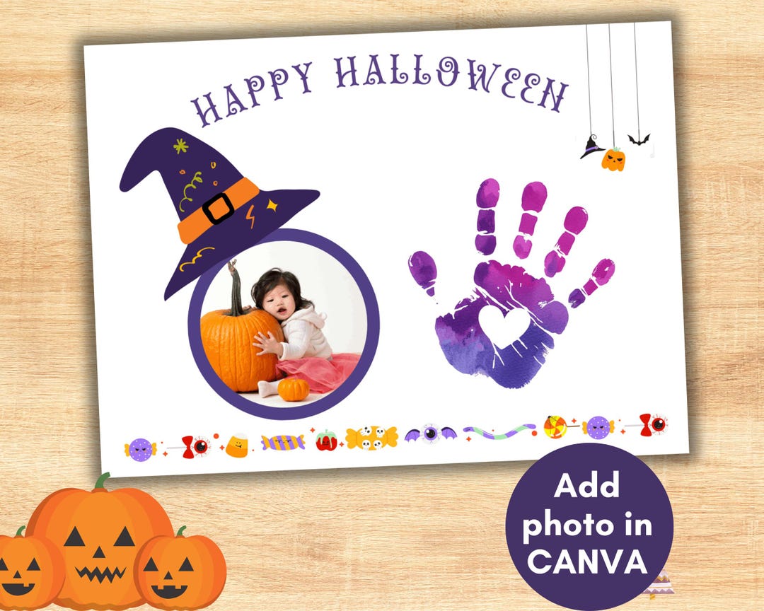 Happy Halloween Handprint Craft Photo Keepsake, Editable Kids Hand ...