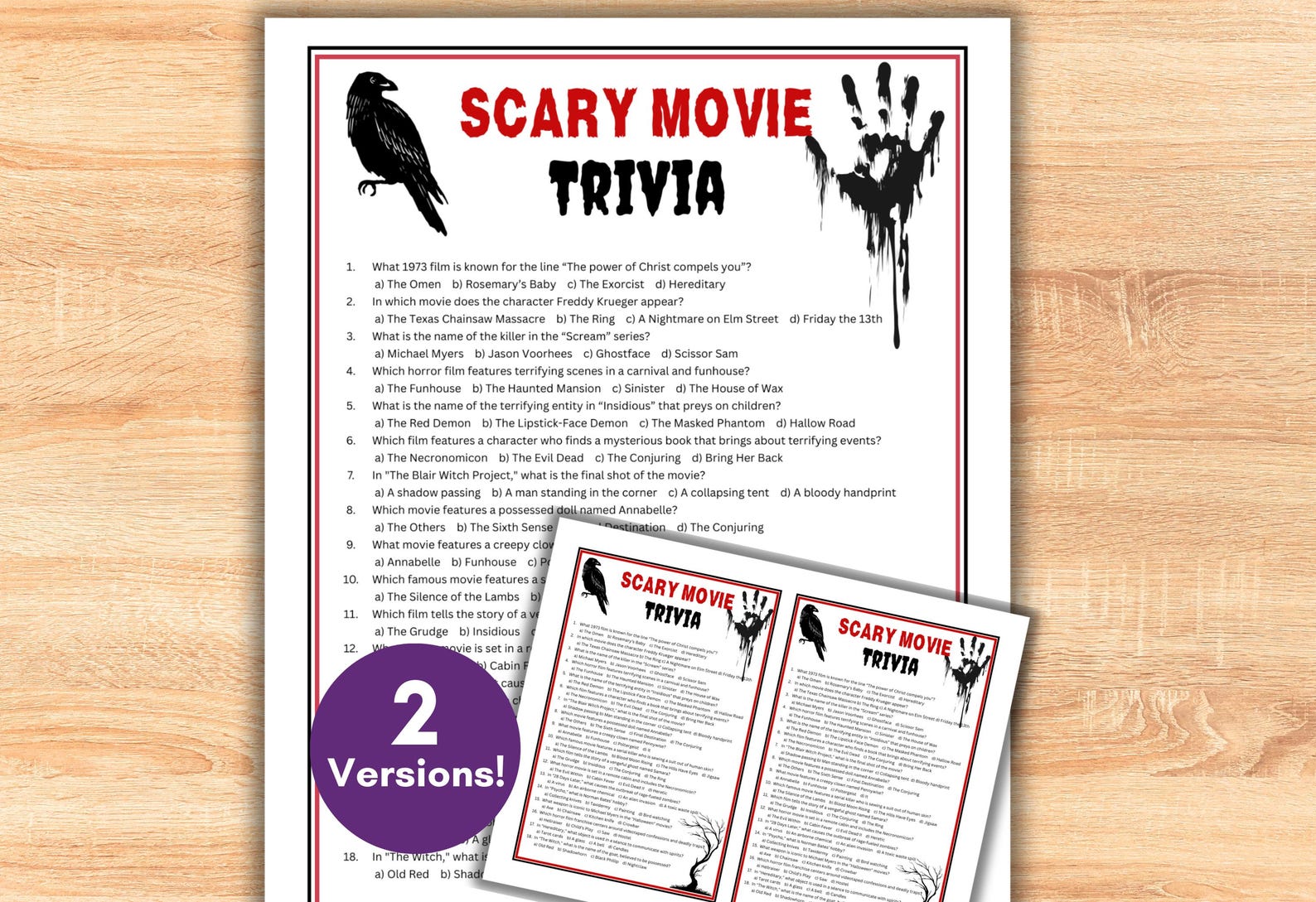 Scary Movie Trivia Quiz Game Printable, Horror Movies Questions and ...