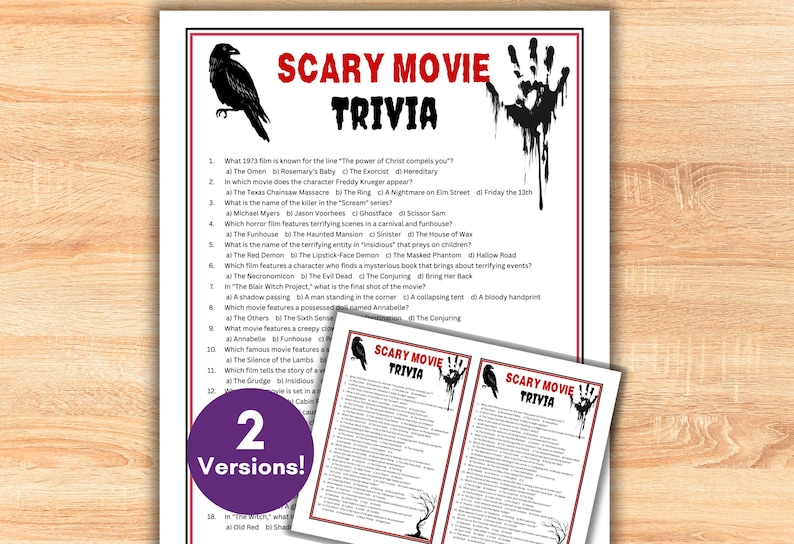 Scary Movie Trivia Quiz Game Printable, Horror Movies Questions and ...
