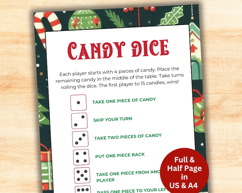 Christmas Candy Dice Game Printable, Fun Activity for Family Kids ...
