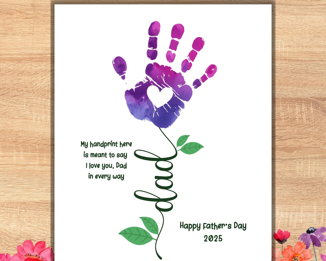Fathers Day Handprint Art, Dad Flower Poem Craft, 2025 Gift for Dad ...