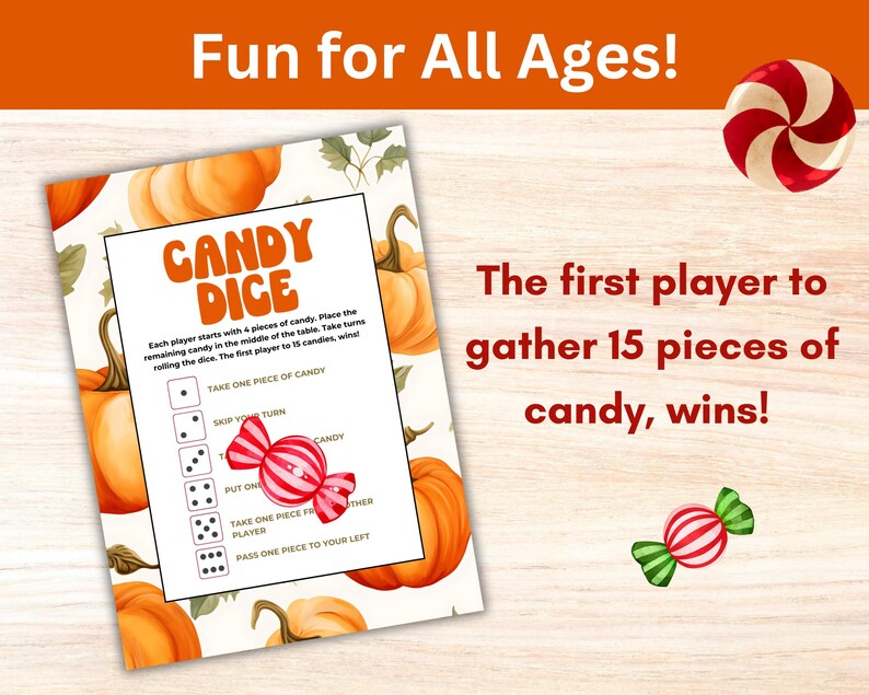 Thanksgiving Candy Dice Game Printable, Friendsgiving Fun Activity ...