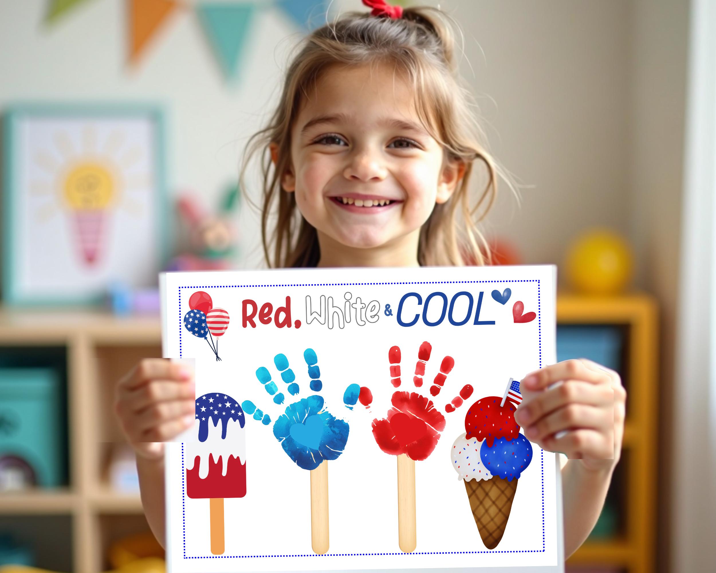 Patriotic Handprint Craft Keepsake, American 4th of July Day, Red White ...
