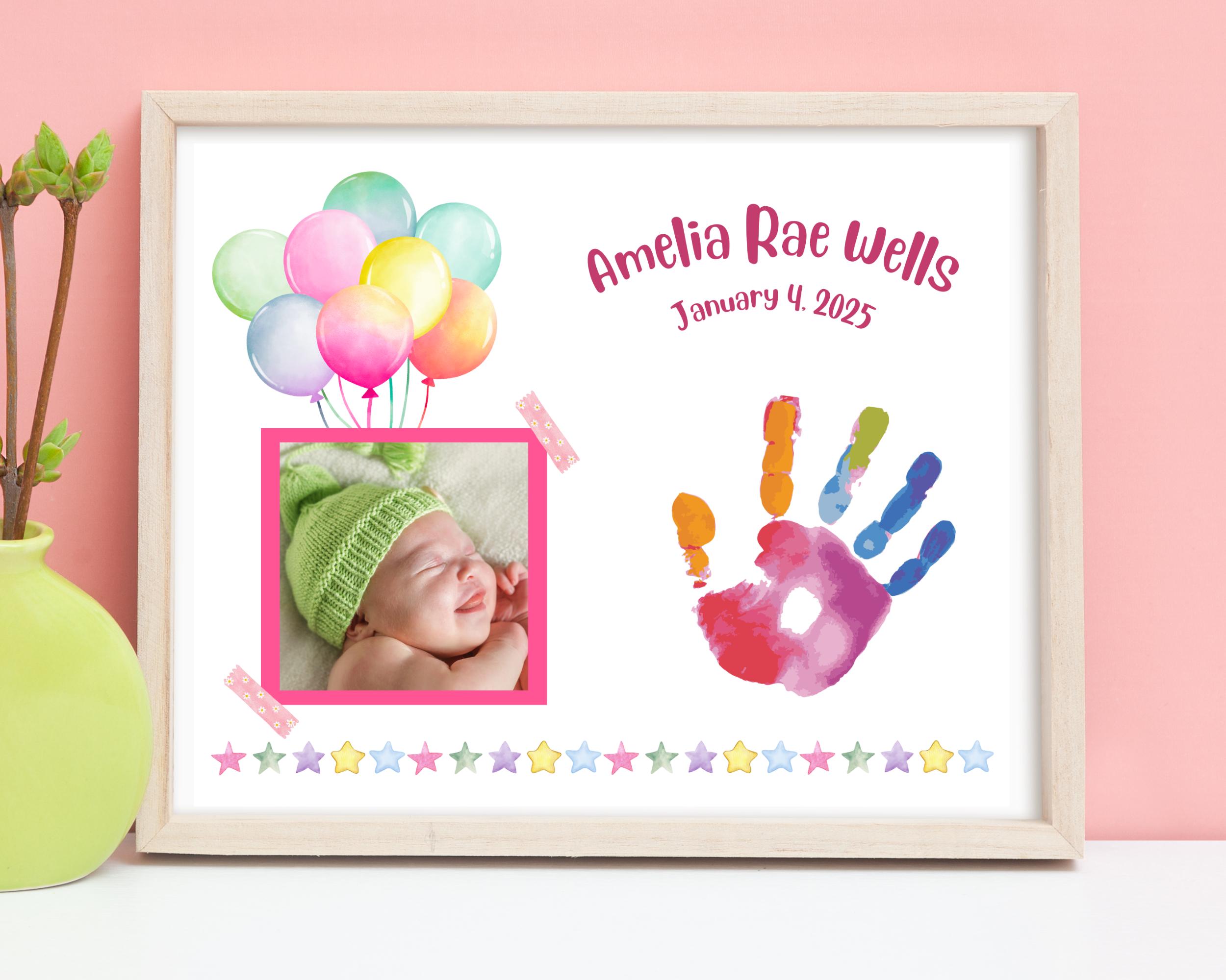 Baby Picture Frame Handprint Photo Keepsake, Editable New Baby's First ...