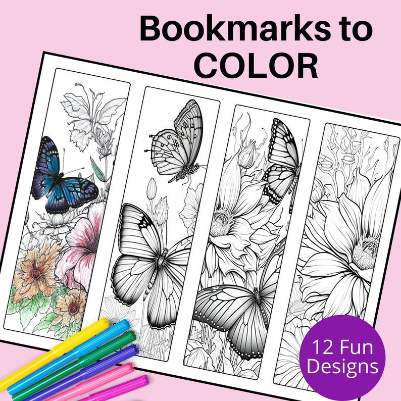 Coloring Bookmarks Butterfly and Flowers to Color for Adults and Teens ...