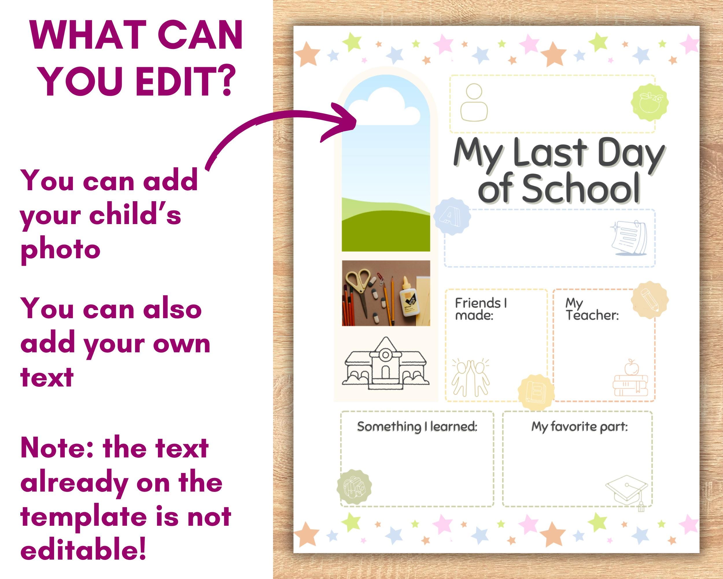 Last Day of School Printable Sign Photo Keepsake, Editable End of ...