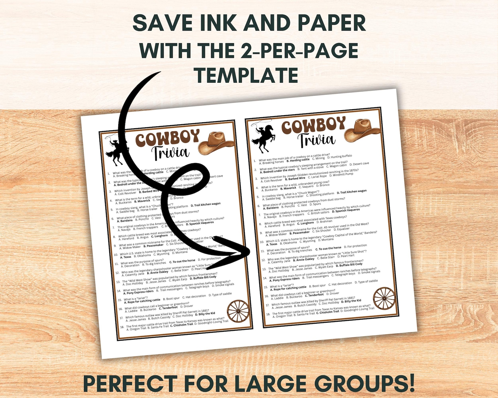 Cowboy Trivia Quiz Game Printable With Answers, Western Games Night ...
