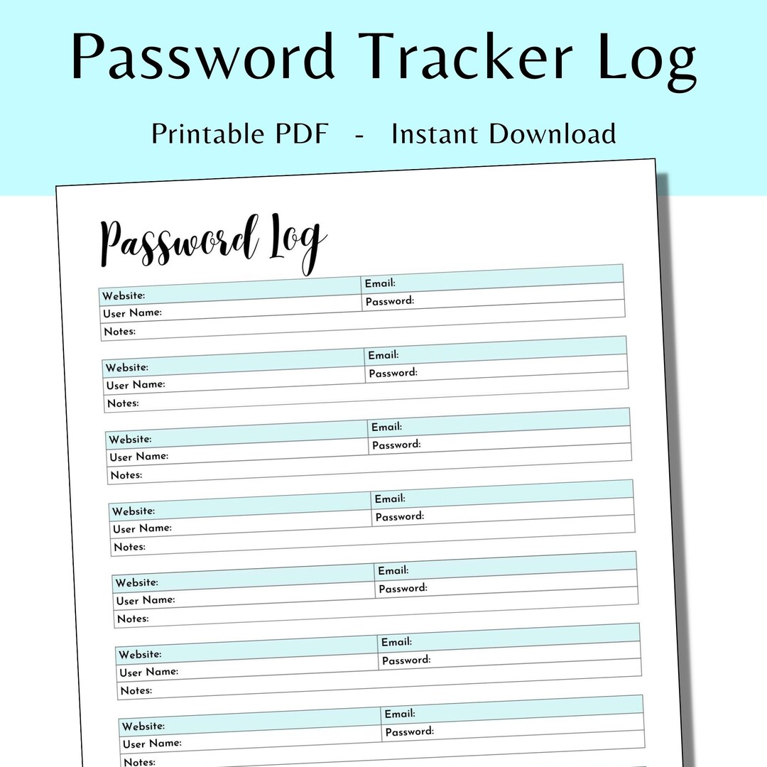 Password Tracker Simple PDF Printable Chart Passwords Log Template ...