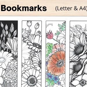 Coloring Bookmarks Printable FLOWERS, 12 Floral Coloring Bookmarks Page ...