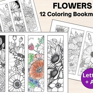 Coloring Bookmarks Printable FLOWERS, 12 Floral Coloring Bookmarks Page ...