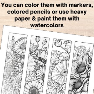 Coloring Bookmarks Printable FLOWERS, 12 Floral Coloring Bookmarks Page ...