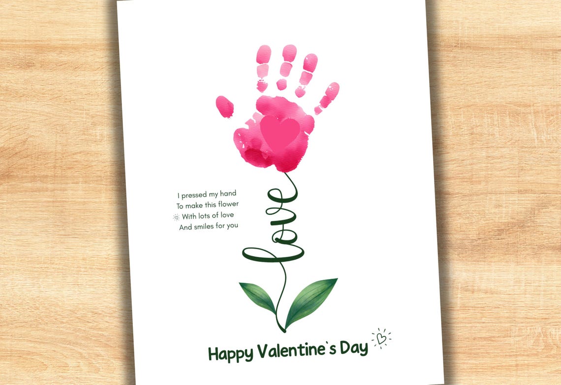 Valentine Handprint Art, Love Poem Flower Valentines Gift for Mom, Kids ...