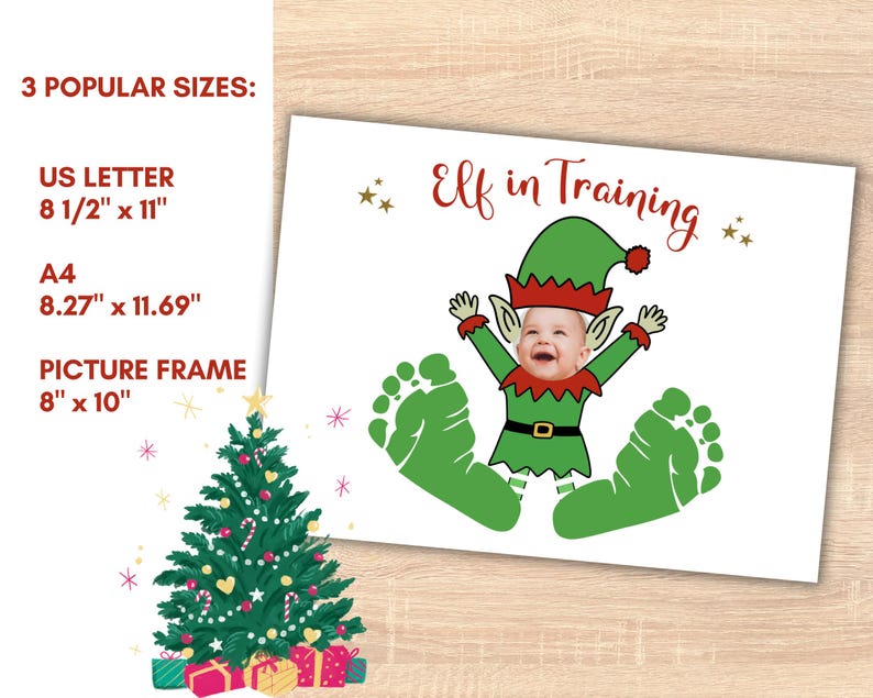 Elf Footprint Craft Photo Keepsake, Editable Baby's First Christmas ...