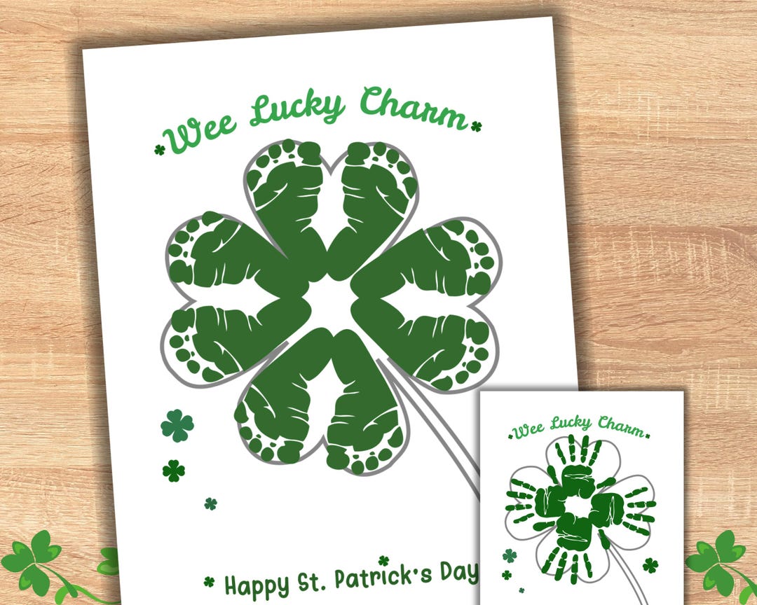 St. Patricks Day Handprint Art for Kids Keepsake, Clover Footprint Hand ...