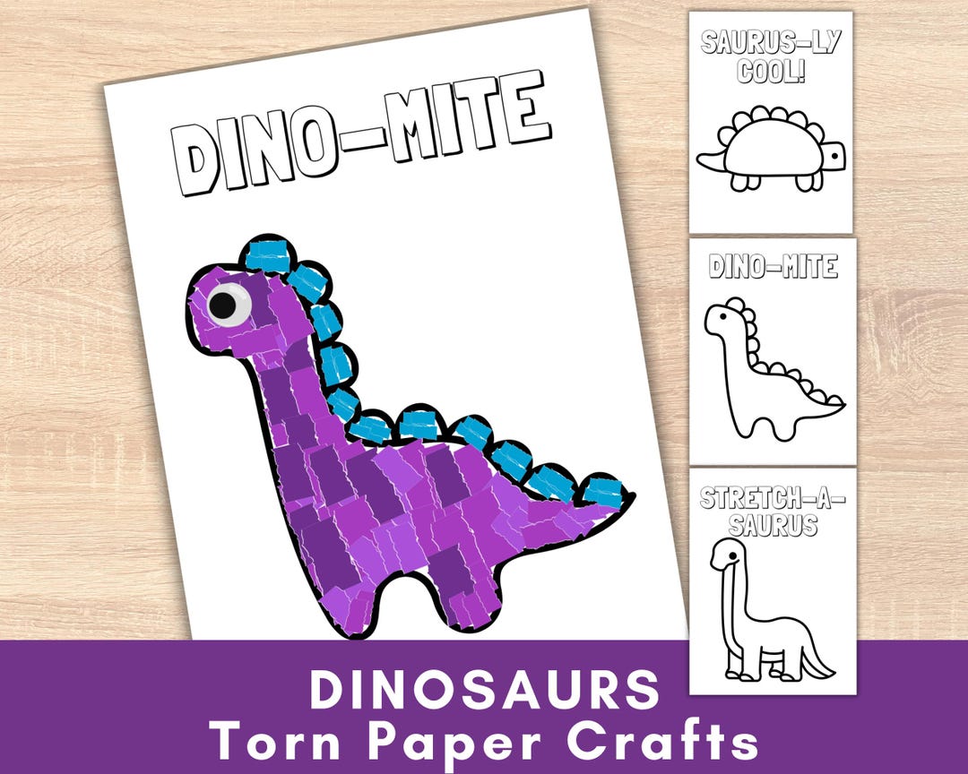 Torn Paper Art for Kids DINOSAURS, Tear Rip Cut and Paste Glue Craft ...