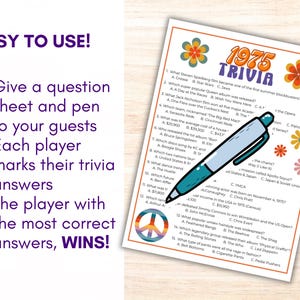 1975 TRIVIA Game Printable, Born in 1975 Quiz Challenge, Fun Facts 70s ...
