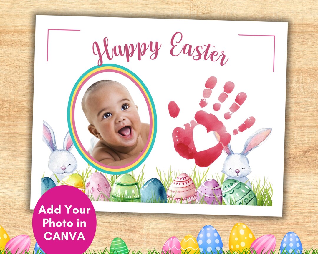 Happy Easter Photo Footprint Craft Frame, Editable Baby's First ...