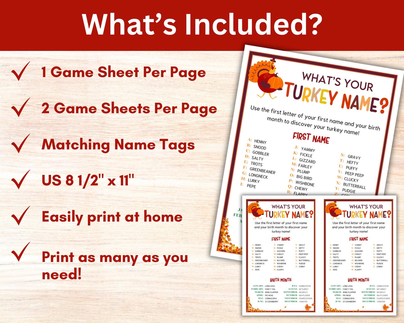 What's Your Turkey Name Game Printable, Thanksgiving Family Activity ...