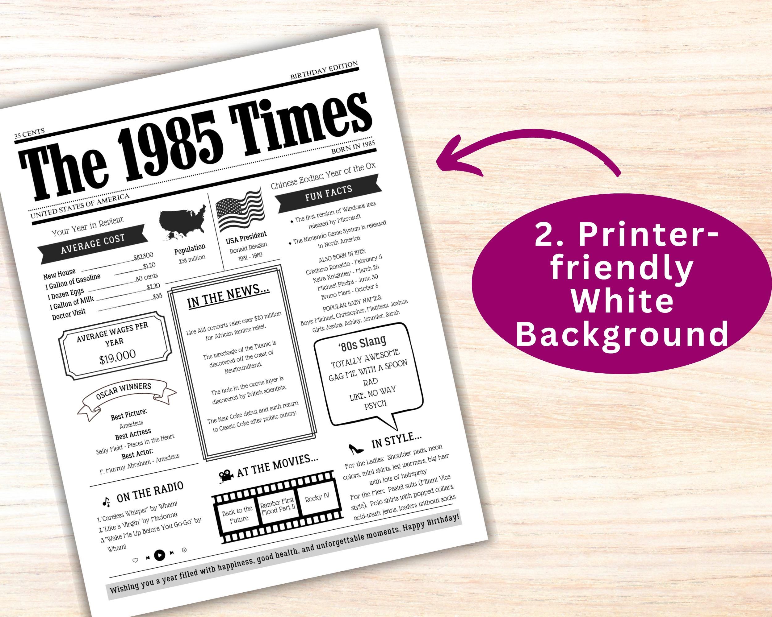 40th Birthday Newspaper, 1985 Year You Were Born Poster Gift for Women ...