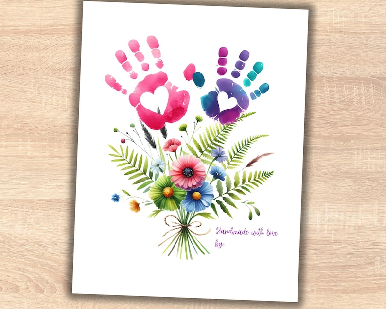 Handprint Art Craft for Kids Keepsake Gift, Flower Bouquet Hand Print ...