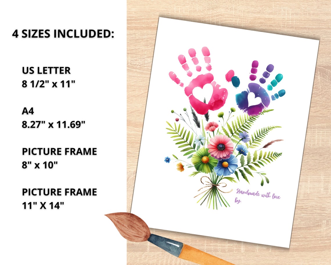 Handprint Art Craft for Kids Keepsake Gift, Flower Bouquet Hand Print ...