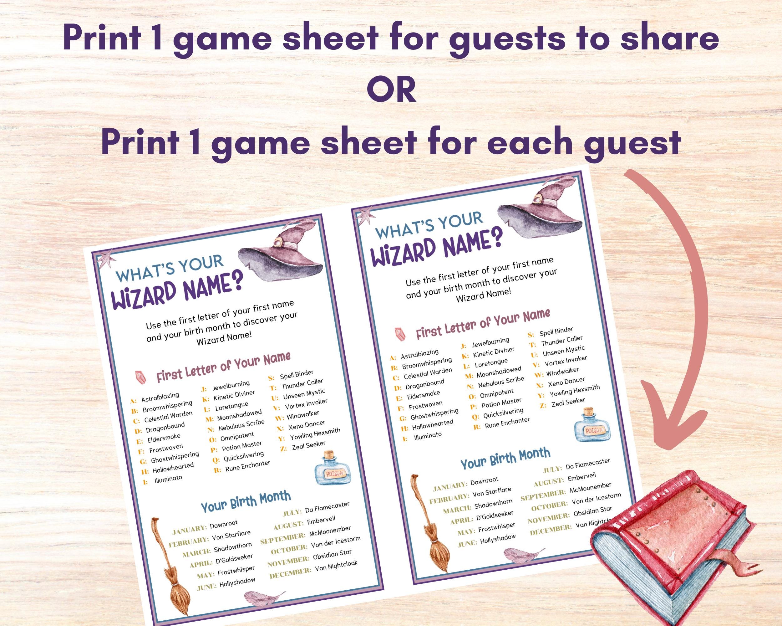 What's Your WIZARD Name Game Printable, Halloween Family Activity for ...
