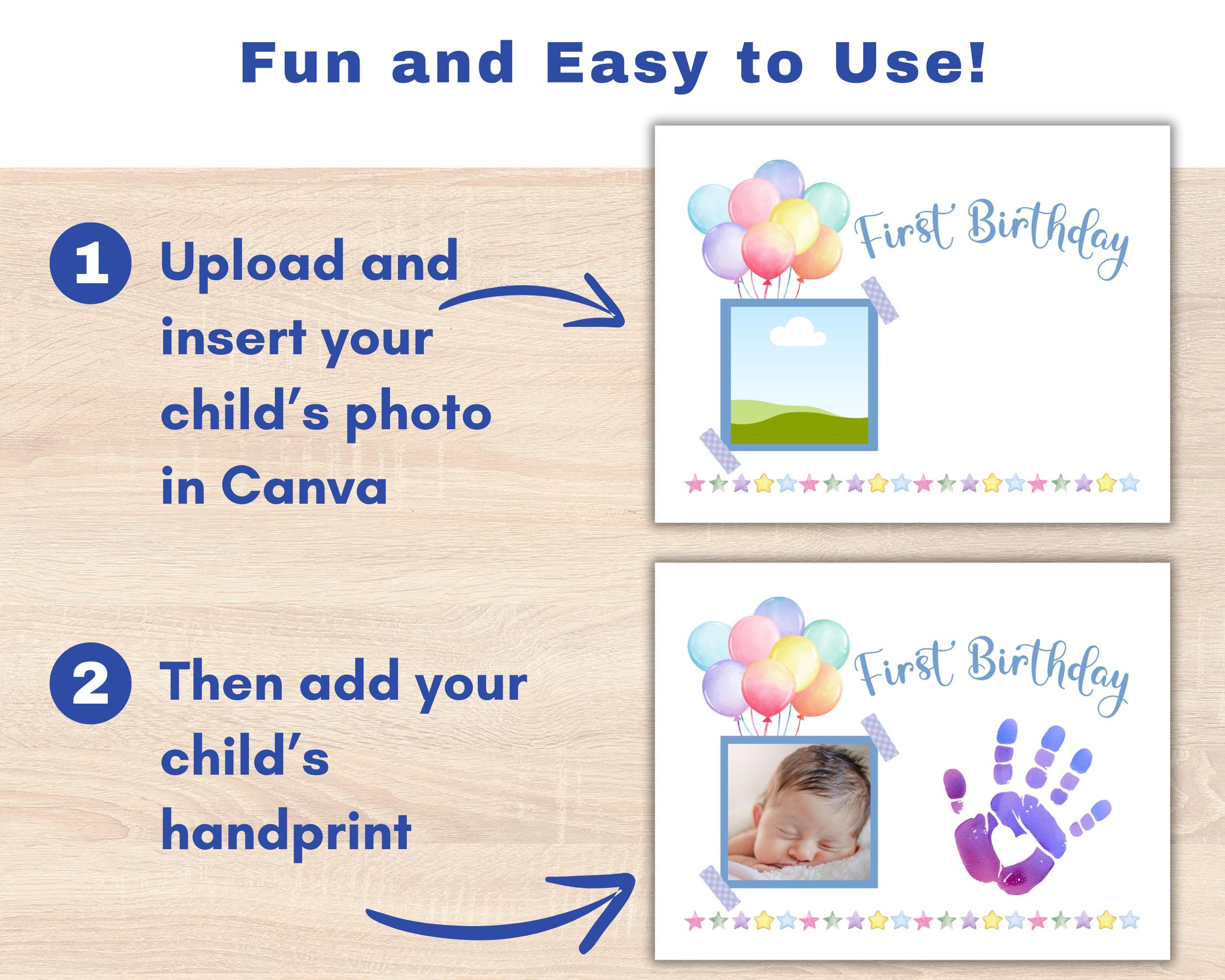 First Birthday Handprint Craft Photo Frame, Editable Keepsake, Hand ...