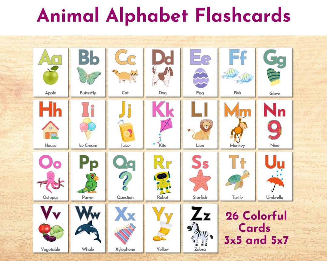 Animal Alphabet Flashcards for Kids, Abcs Flash Cards, Toddler ...