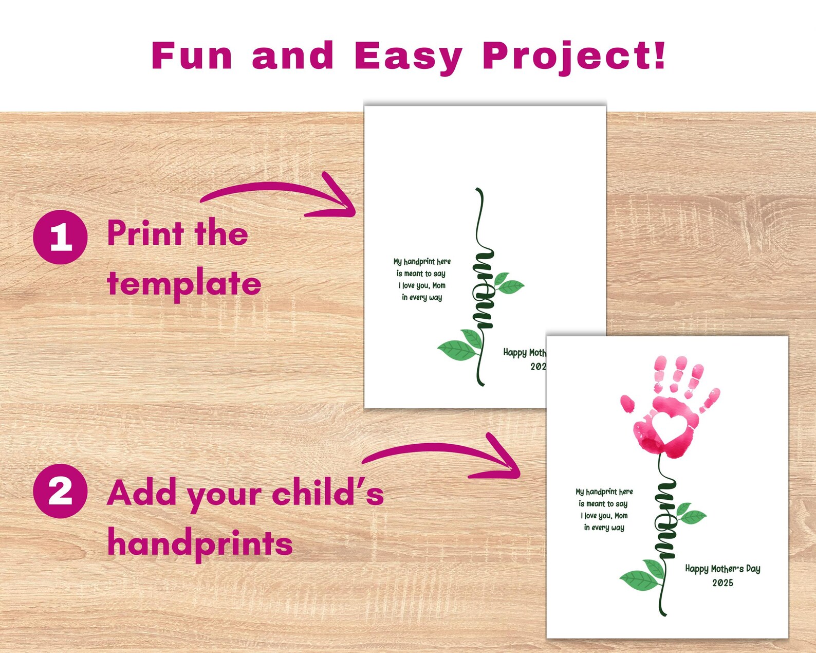 Mothers Day Handprint Flower Poem Art, 2025 Gift for Mom Kids Hand ...