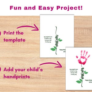 Mothers Day Handprint Flower Poem Art, 2025 Gift for Mom Kids Hand ...