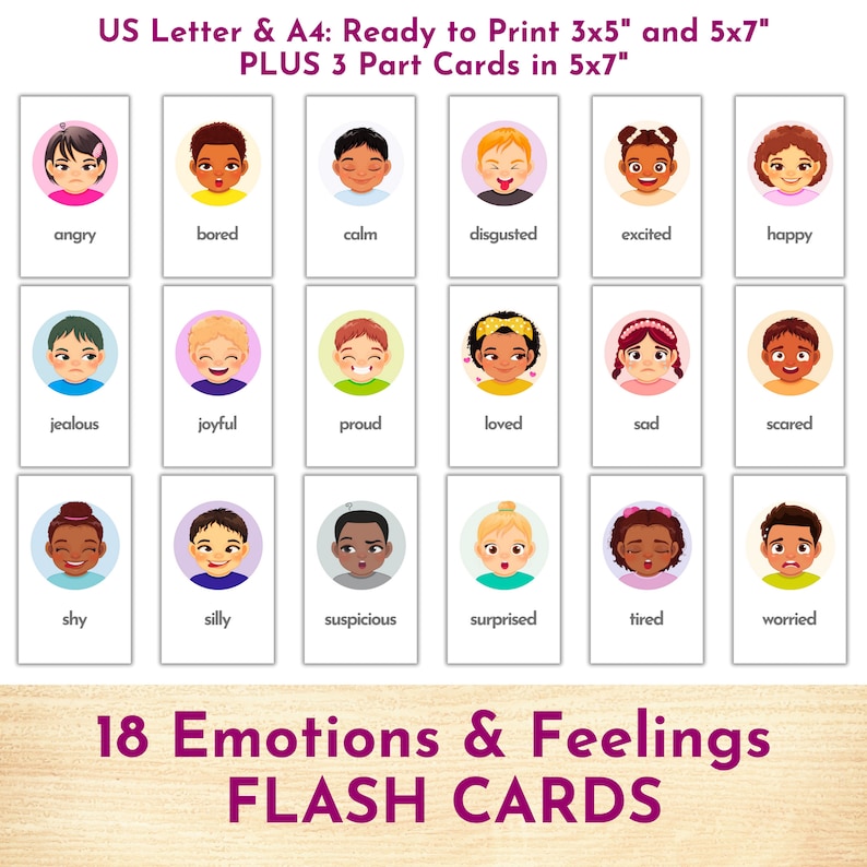 Emotions Flashcards for Kids, Feelings Cards Activity, Flash Card ...