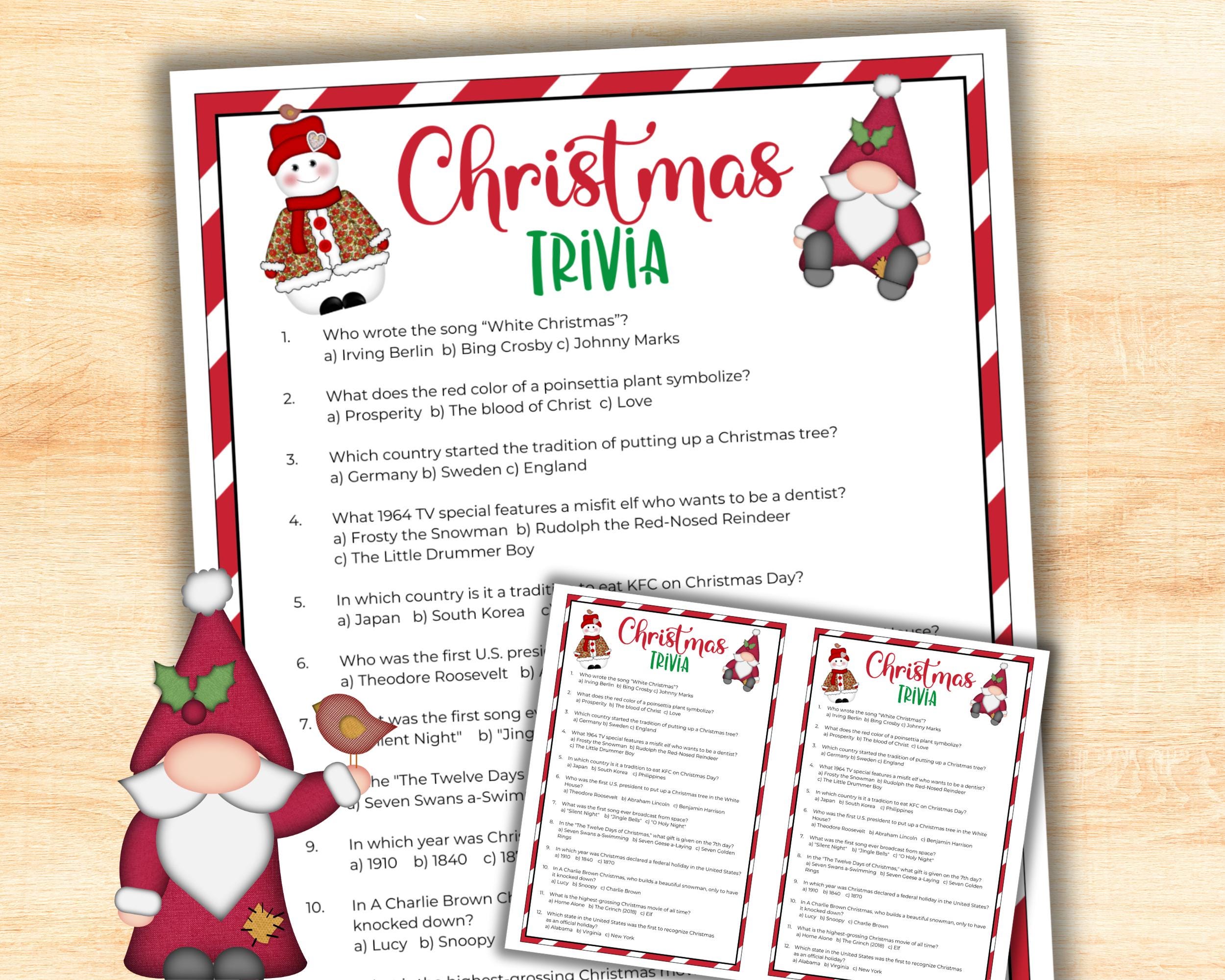 Christmas Trivia Game Printable, Fun Xmas Eve Family Holiday Activity ...