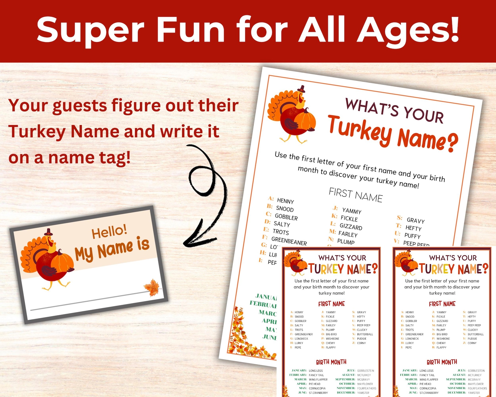 What's Your Turkey Name Game Printable, Thanksgiving Family Activity ...